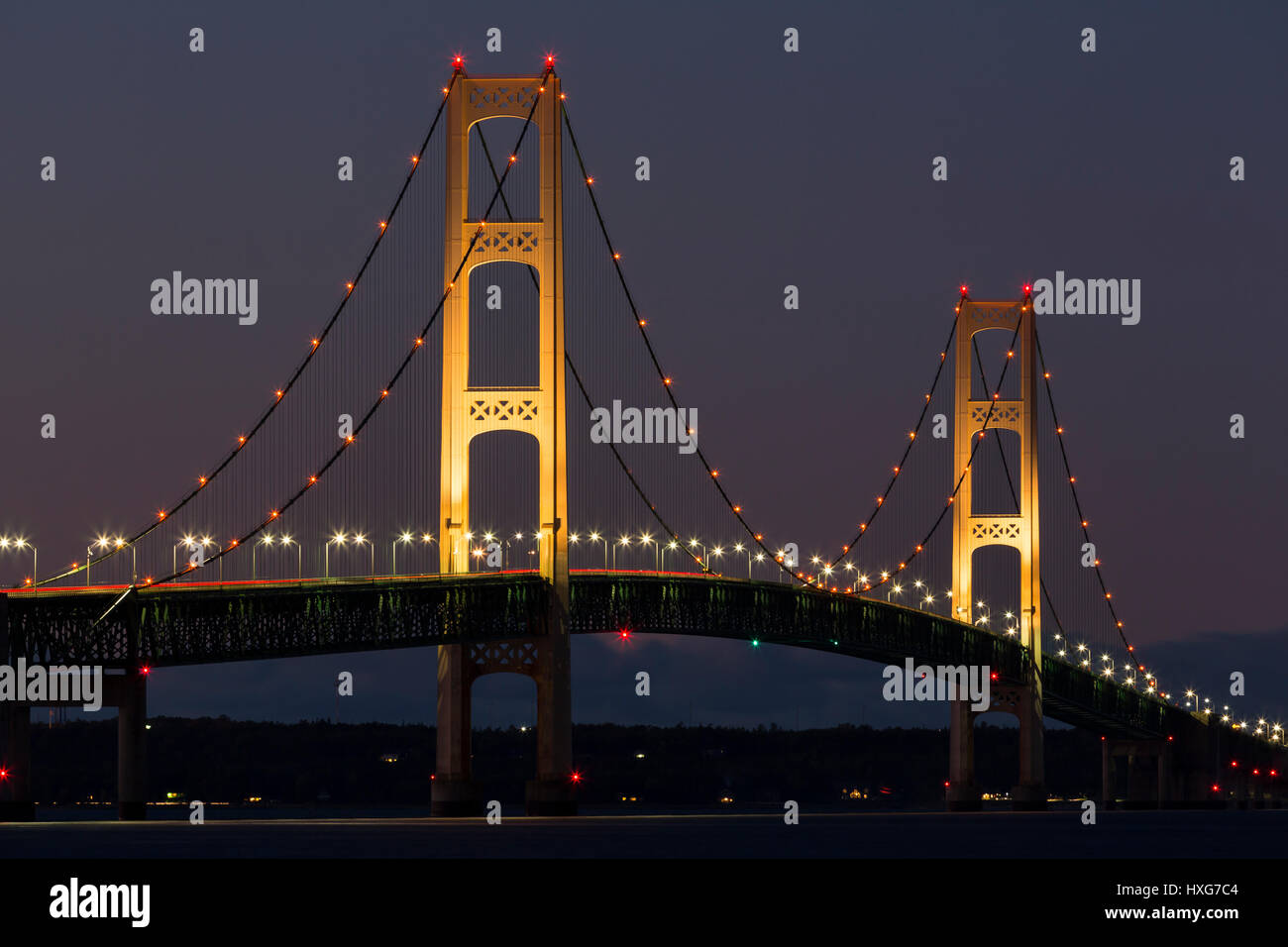 Big Mackinac Bridge At Night Stock Photo - Alamy
