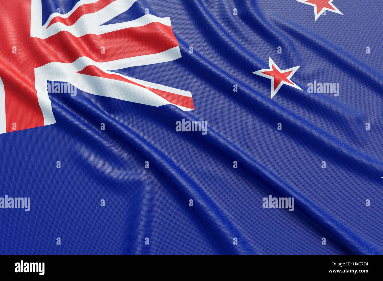 New Zealand flag. Wavy fabric high detailed texture. 3d illustration ...