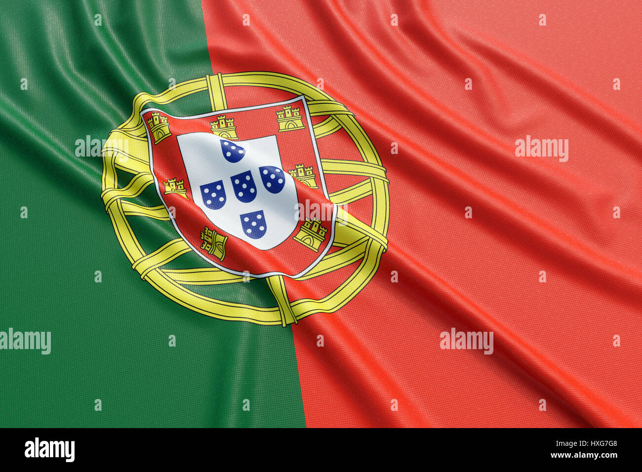Portugal flag. Wavy fabric high detailed texture. 3d illustration ...