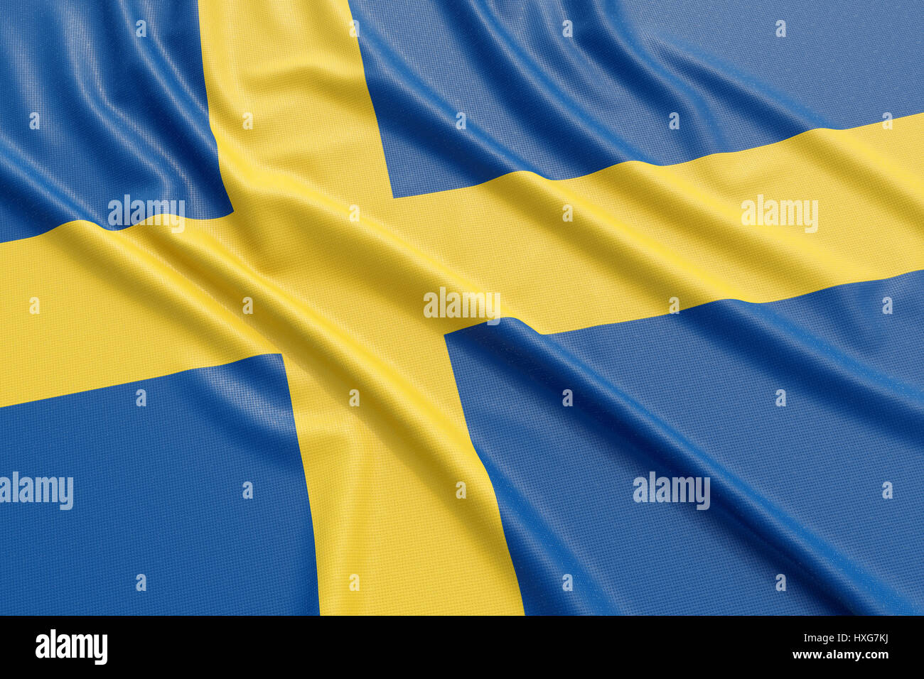 Sweden flag. Wavy fabric high detailed texture. 3d illustration ...