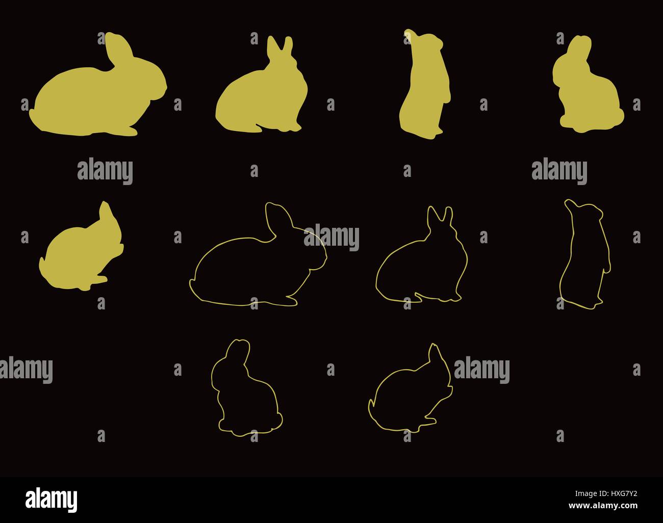 Rabbit silhouette set hi-res stock photography and images - Alamy