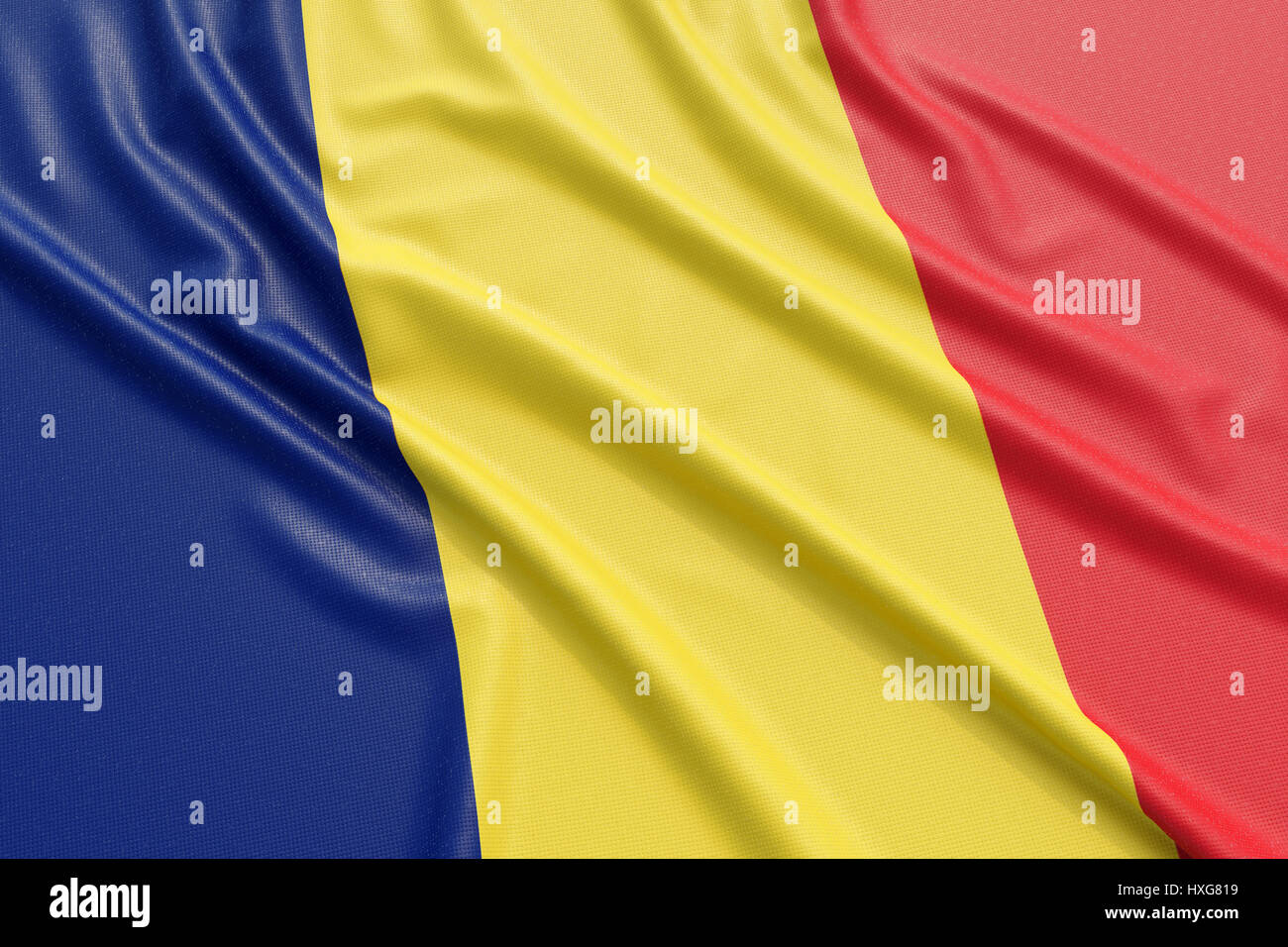Chad flag. Wavy fabric high detailed texture. 3d illustration rendering ...
