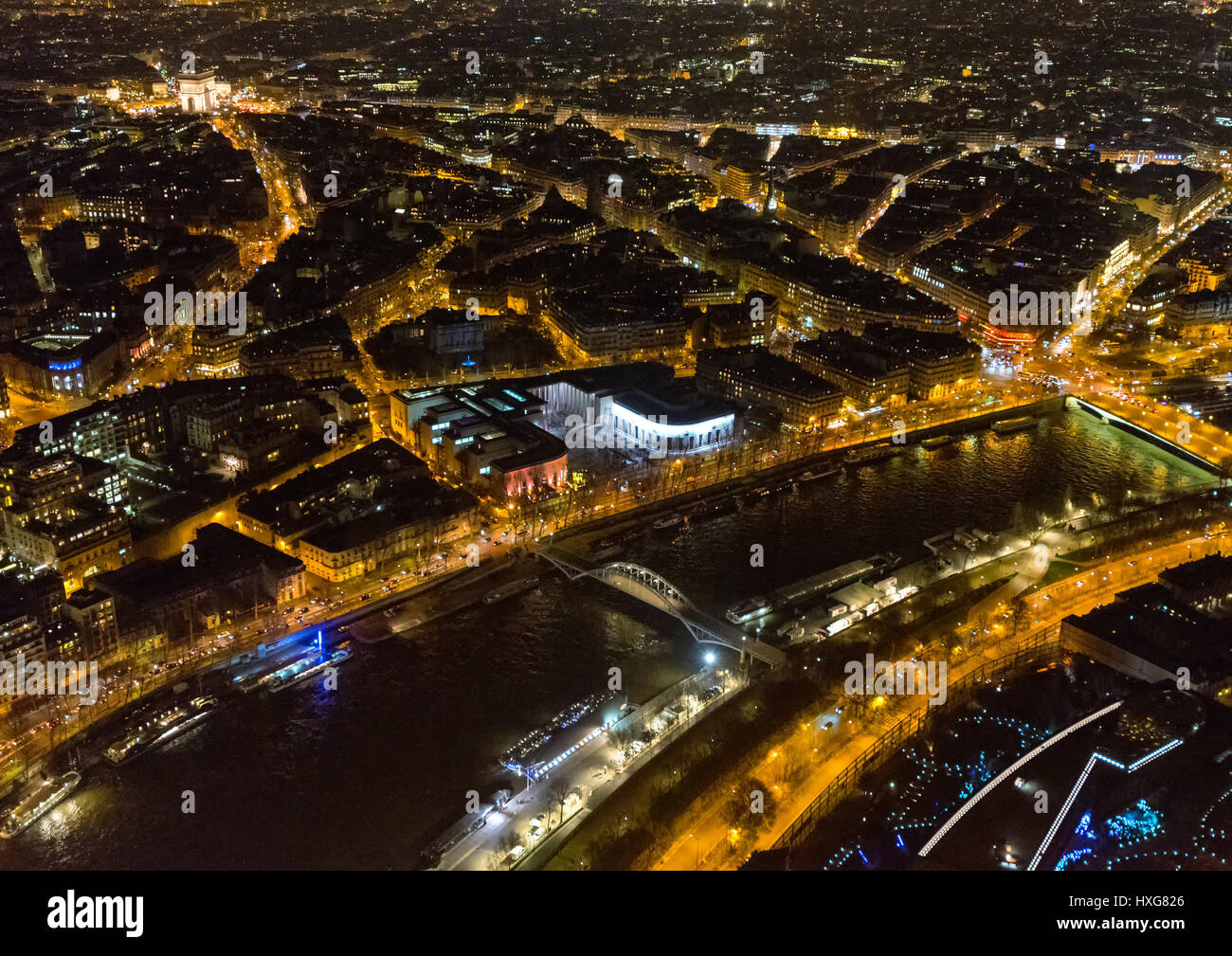 Night cityscape of Paris taken from the Eiffel Tower, France Stock ...