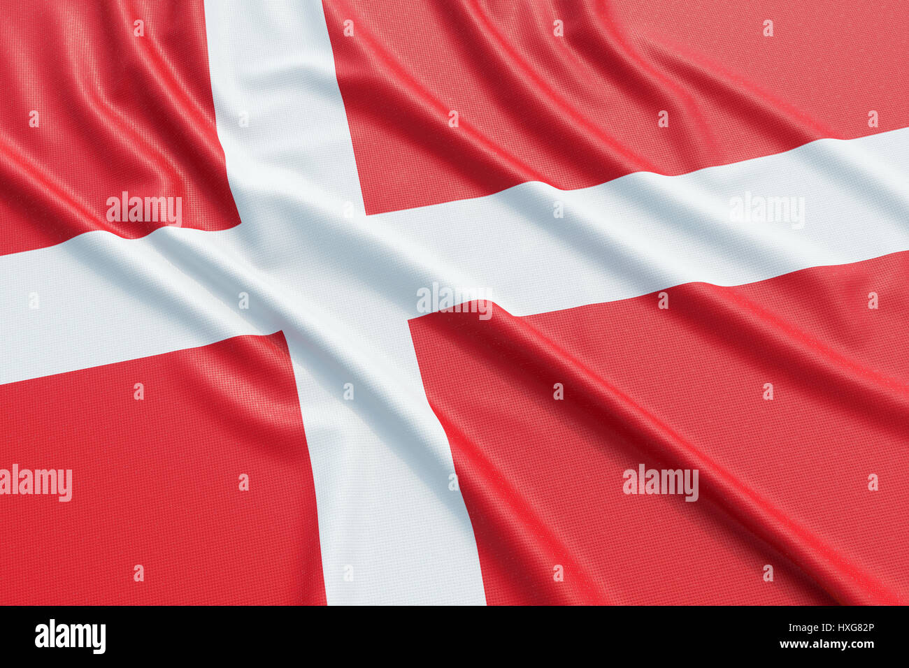 Denmark flag. Wavy fabric high detailed texture. 3d illustration ...