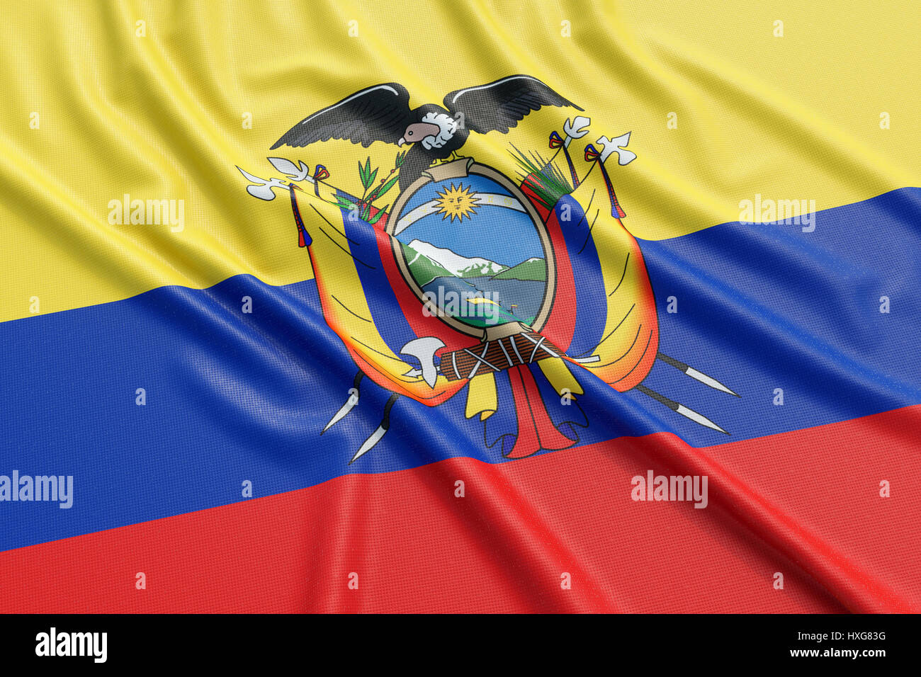 Ecuador flag. Wavy fabric high detailed texture. 3d illustration ...