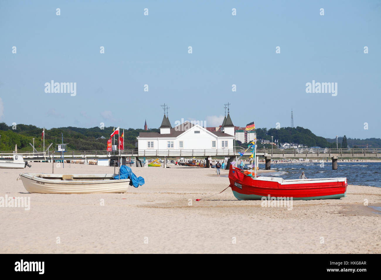 Ahlbeck-Pier with boats, Ahlbeck, Isle Usedom, Germany I Ahlbeck-Strand ...