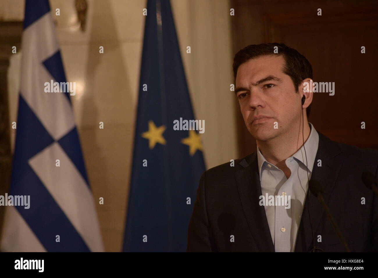 Athens, Greece. 28th Mar, 2017. Greek Prime Minister Alexis Tsipras ...