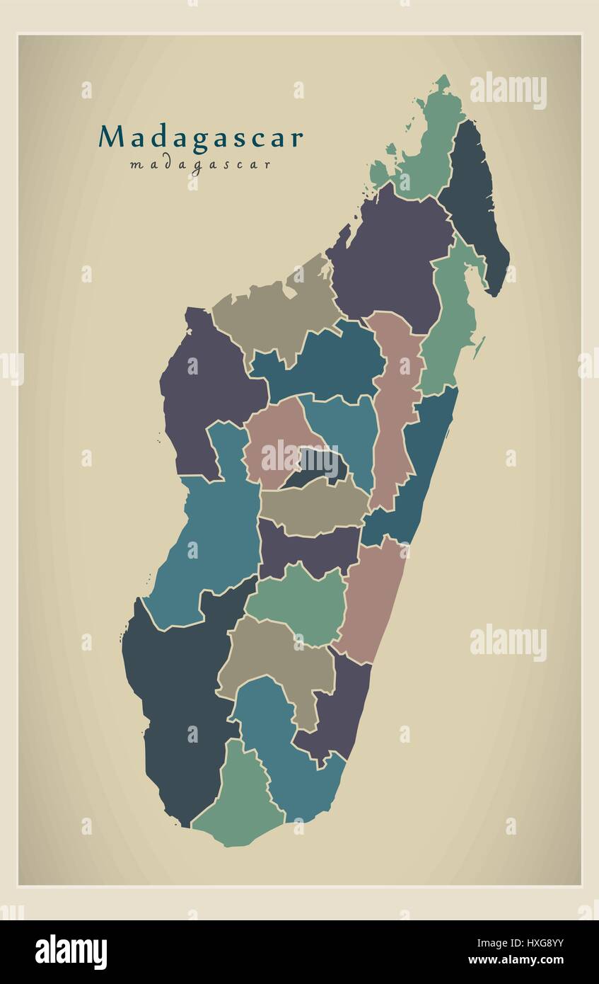 Modern Map - Madagascar with regions colored MG Stock Vector Image ...