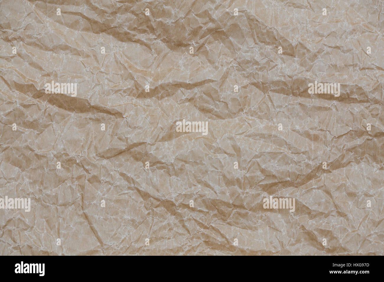 Wrinkled kraft paper. Top view brown crumpled paper background texture ...