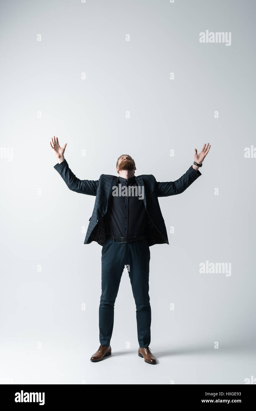 Man in suit up hands hi-res stock photography and images - Alamy