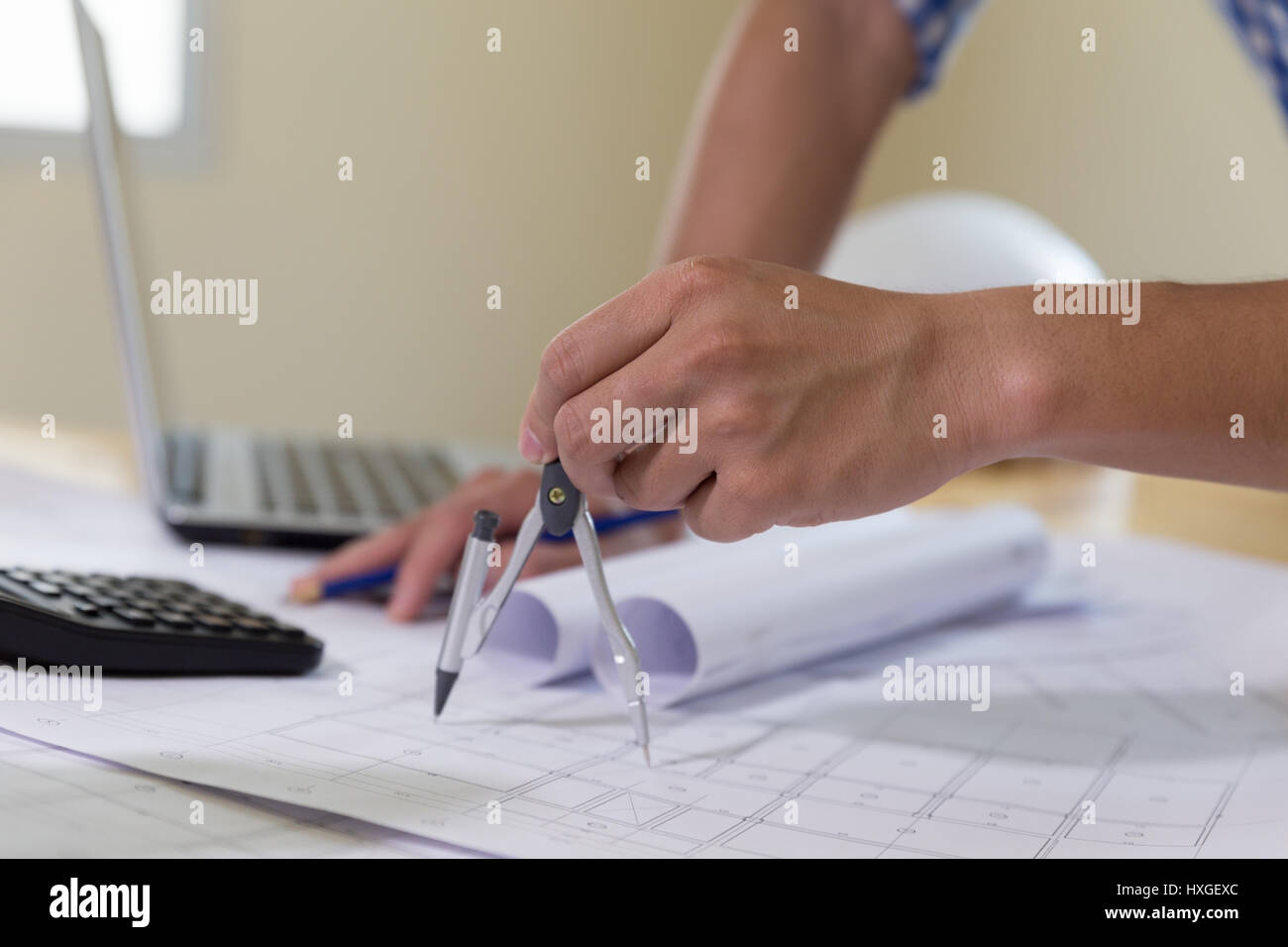 Blueprint with compass hi-res stock photography and images - Alamy