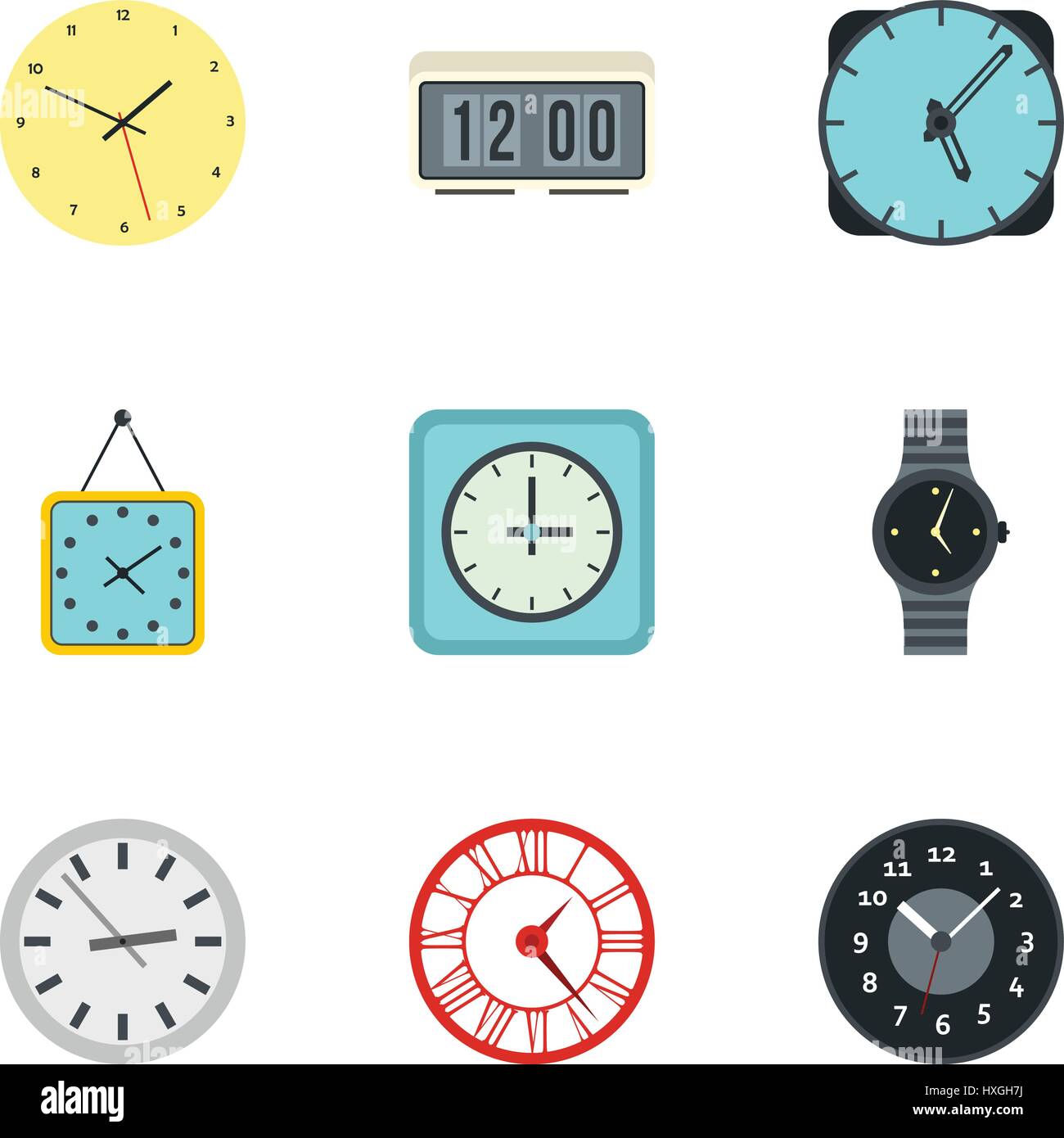 Clock icons set, flat style Stock Vector Image & Art - Alamy