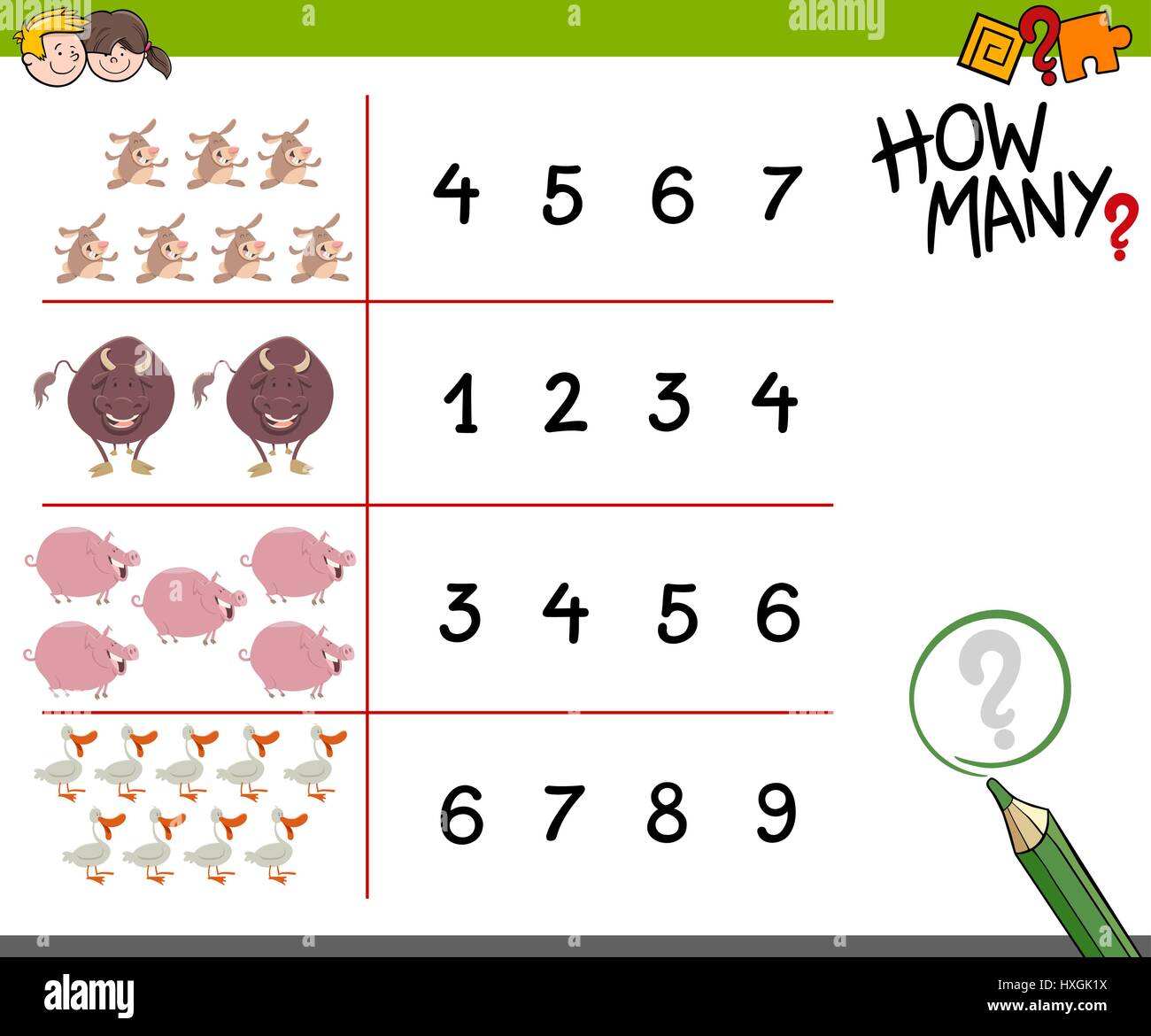 Cartoon Illustration of Educational Counting Game for Children with ...