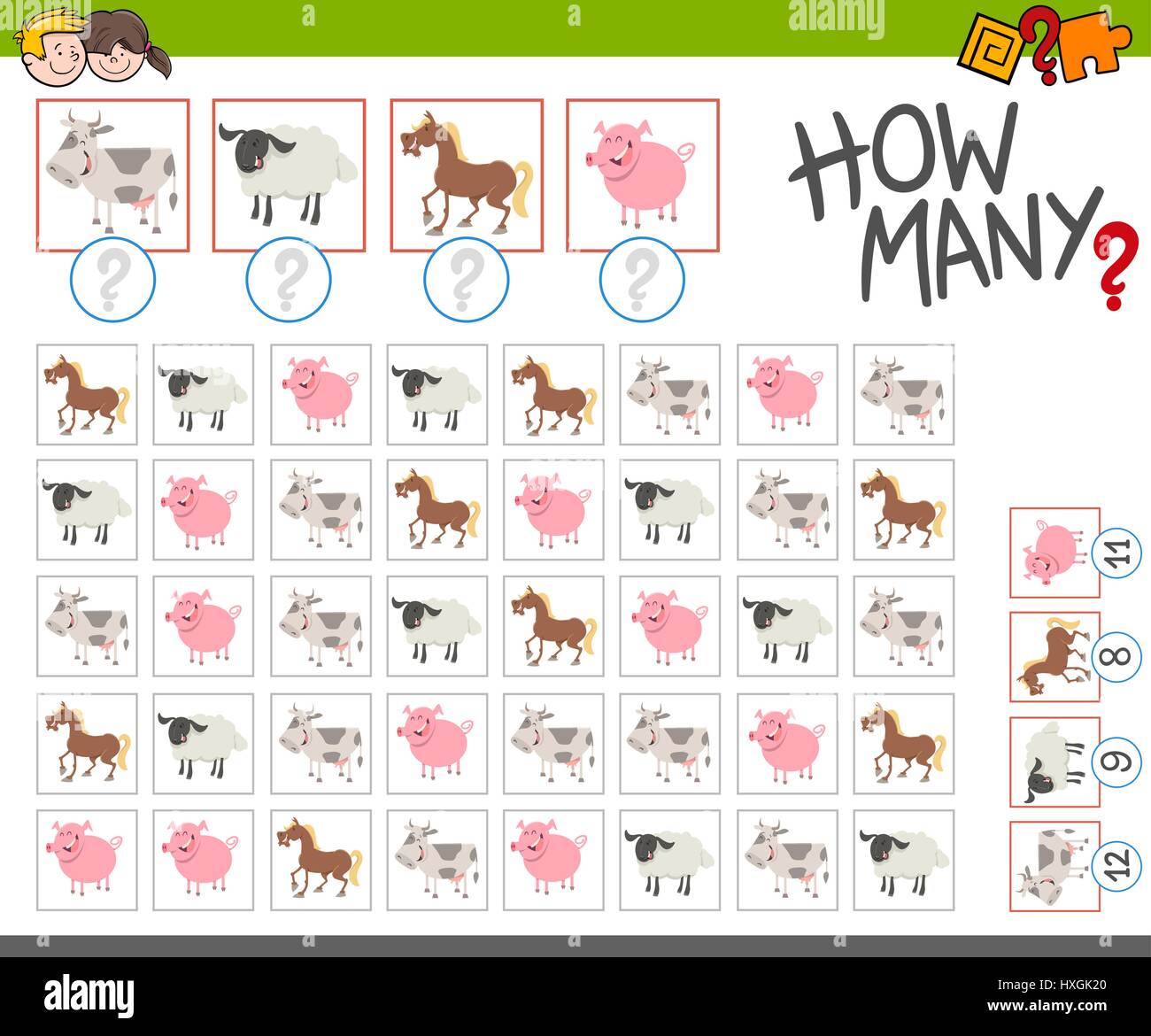 Cartoon Illustration of Educational Counting Activity for Children with ...