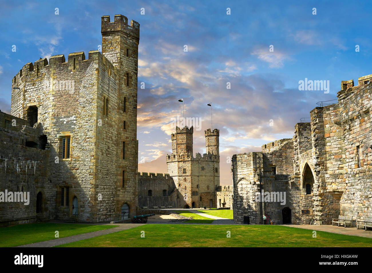 Caernarfon or Carnarvon Castle built in 1283 by King Edward I of ...