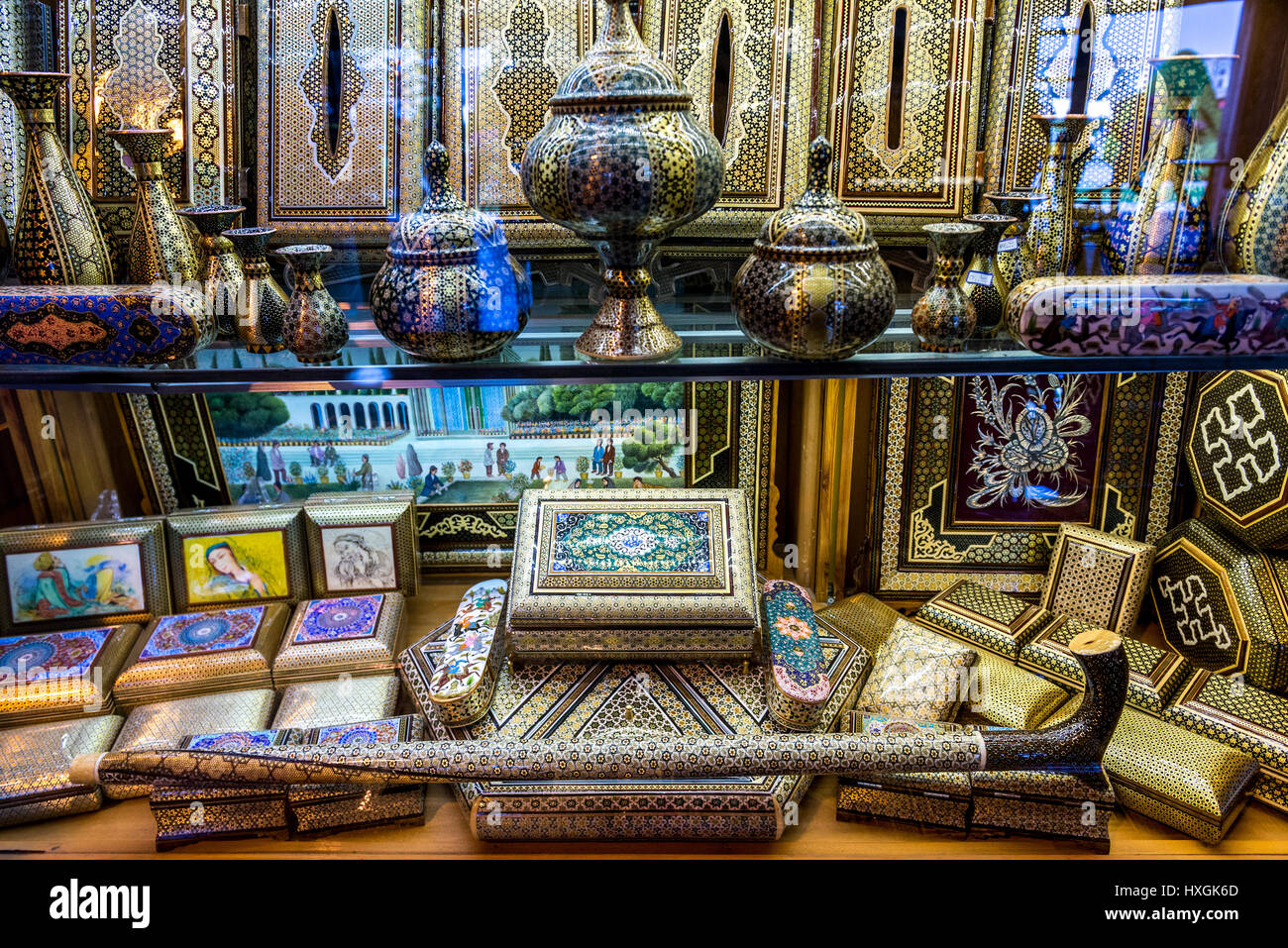 Persian decorative boxes on Bazaar of Isfahan next to Naqsh-e Jahan ...