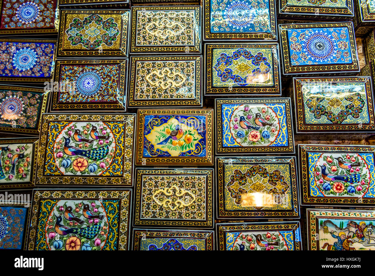 Persian decorative boxes on Bazaar of Isfahan next to Naqsh-e Jahan ...