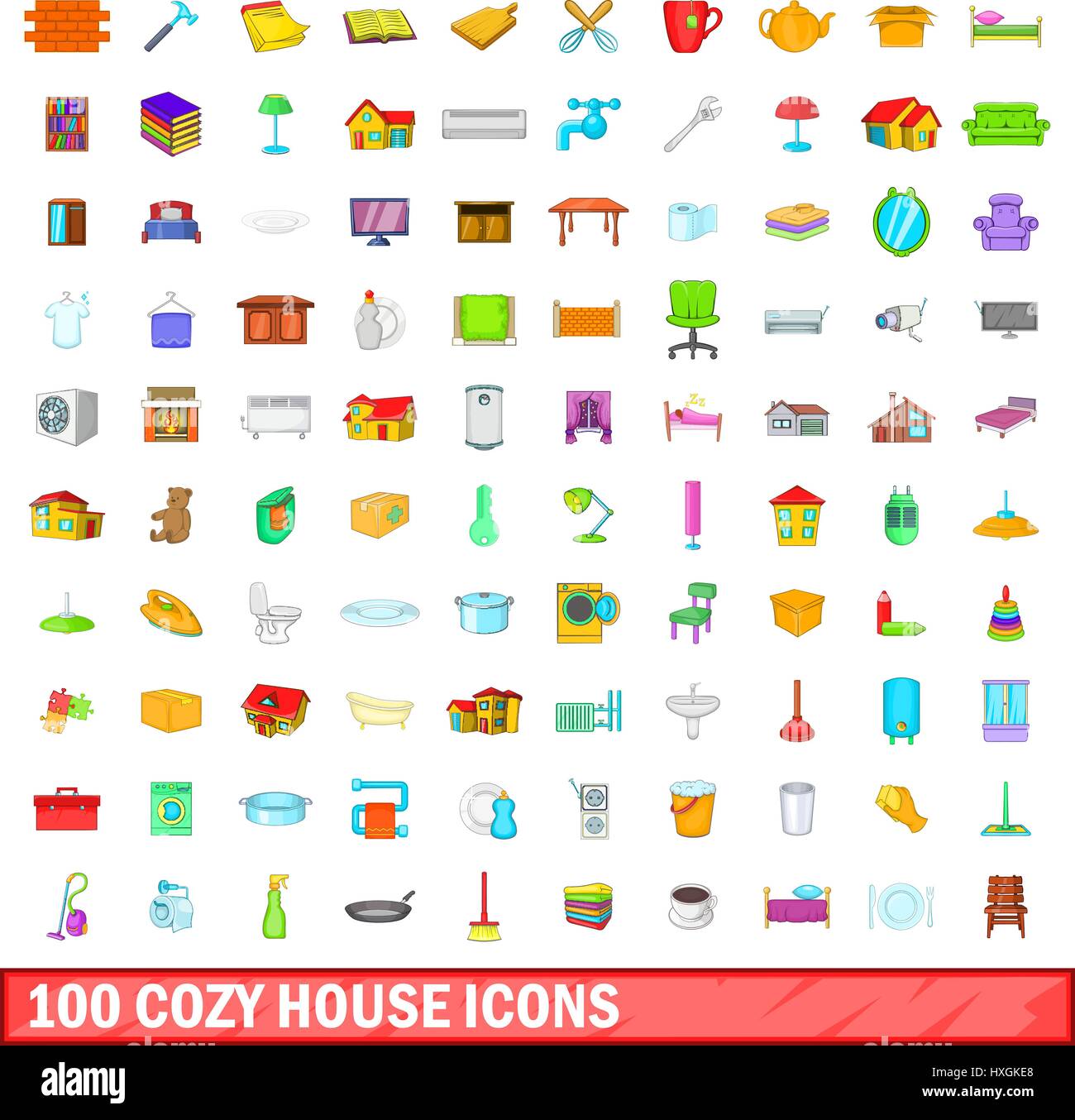 100 cozy house icons set, cartoon style Stock Vector Image & Art - Alamy