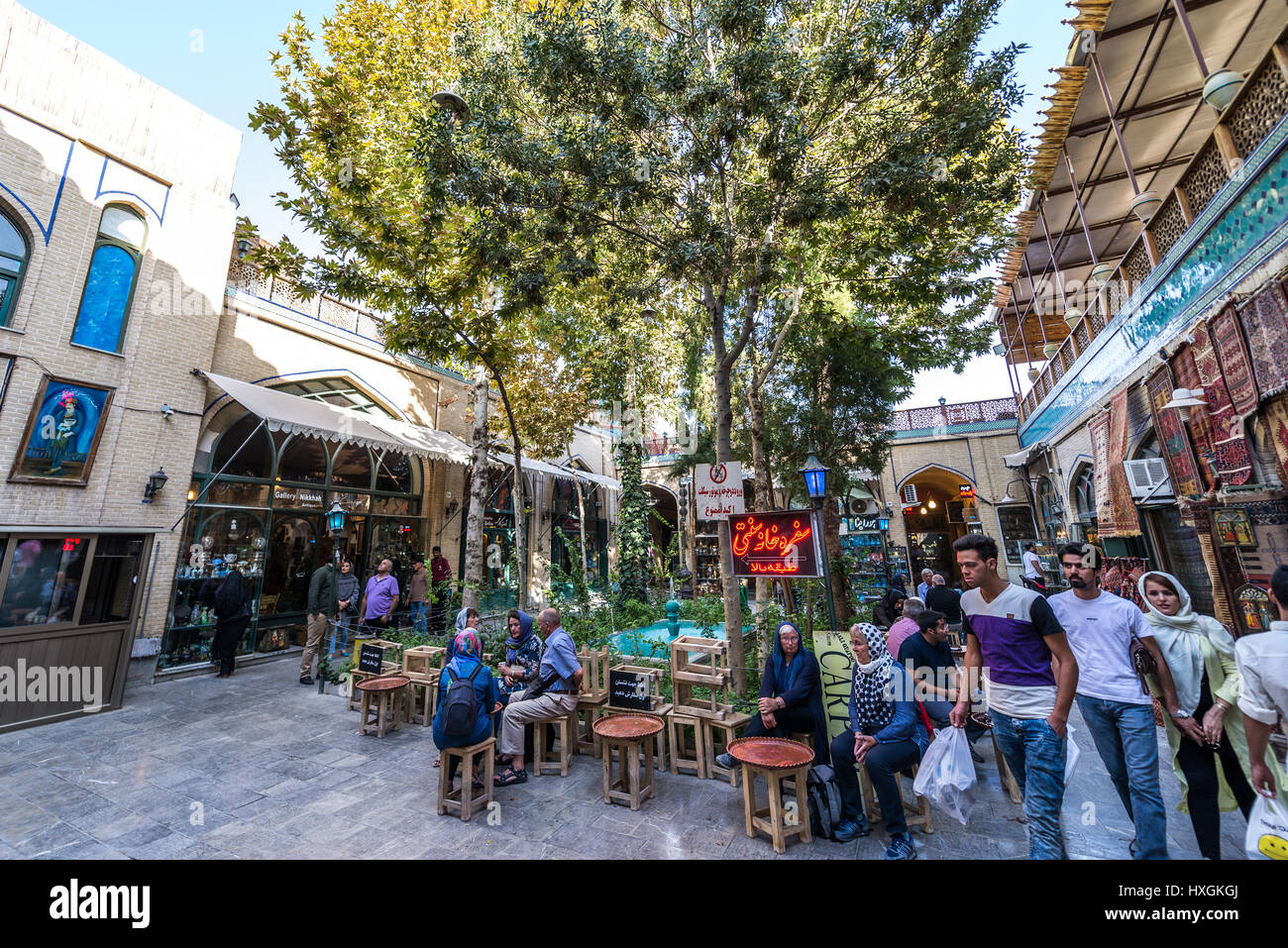 Small courtyard with a shops and teahouse on Bazaar of Isfahan next to ...