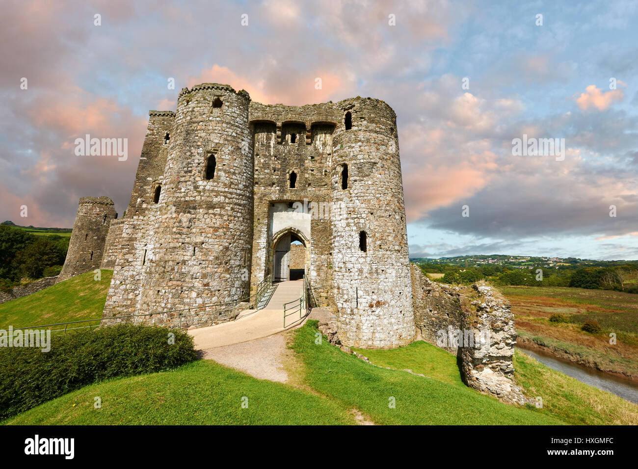 Gate towers of the Medieval Norman Kidwelly Castle, Kidwelly ...
