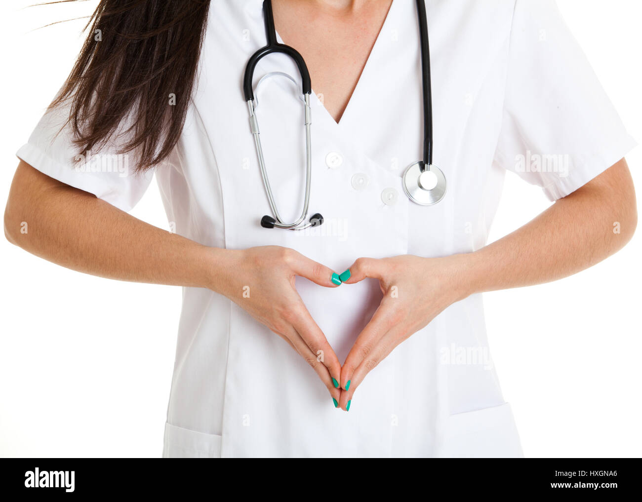 Doctor's hands making heart shape isolated on white background. Female ...