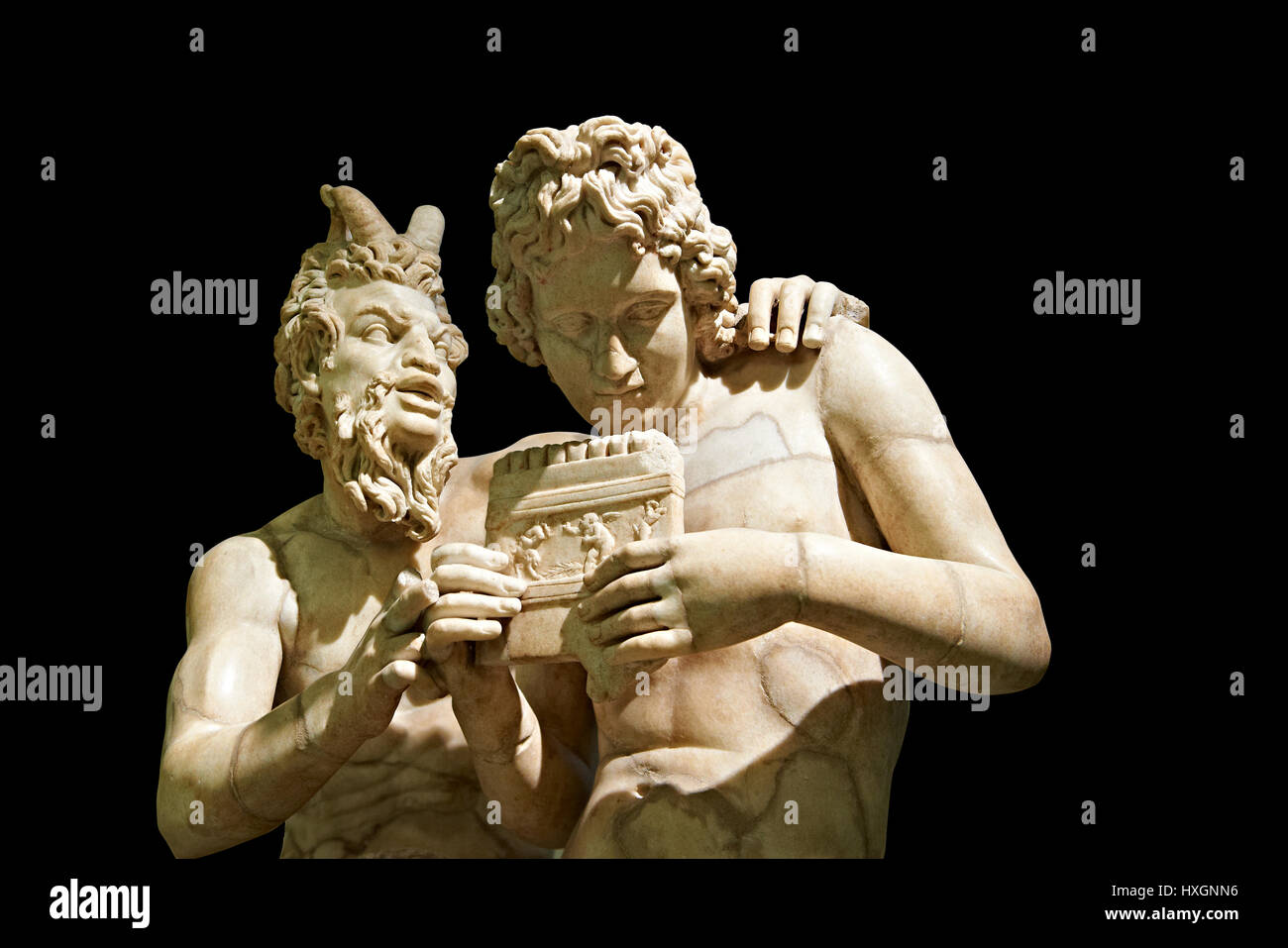 2nd century AD Roman marble sculpture of Pan teaching Daphnis to play ...