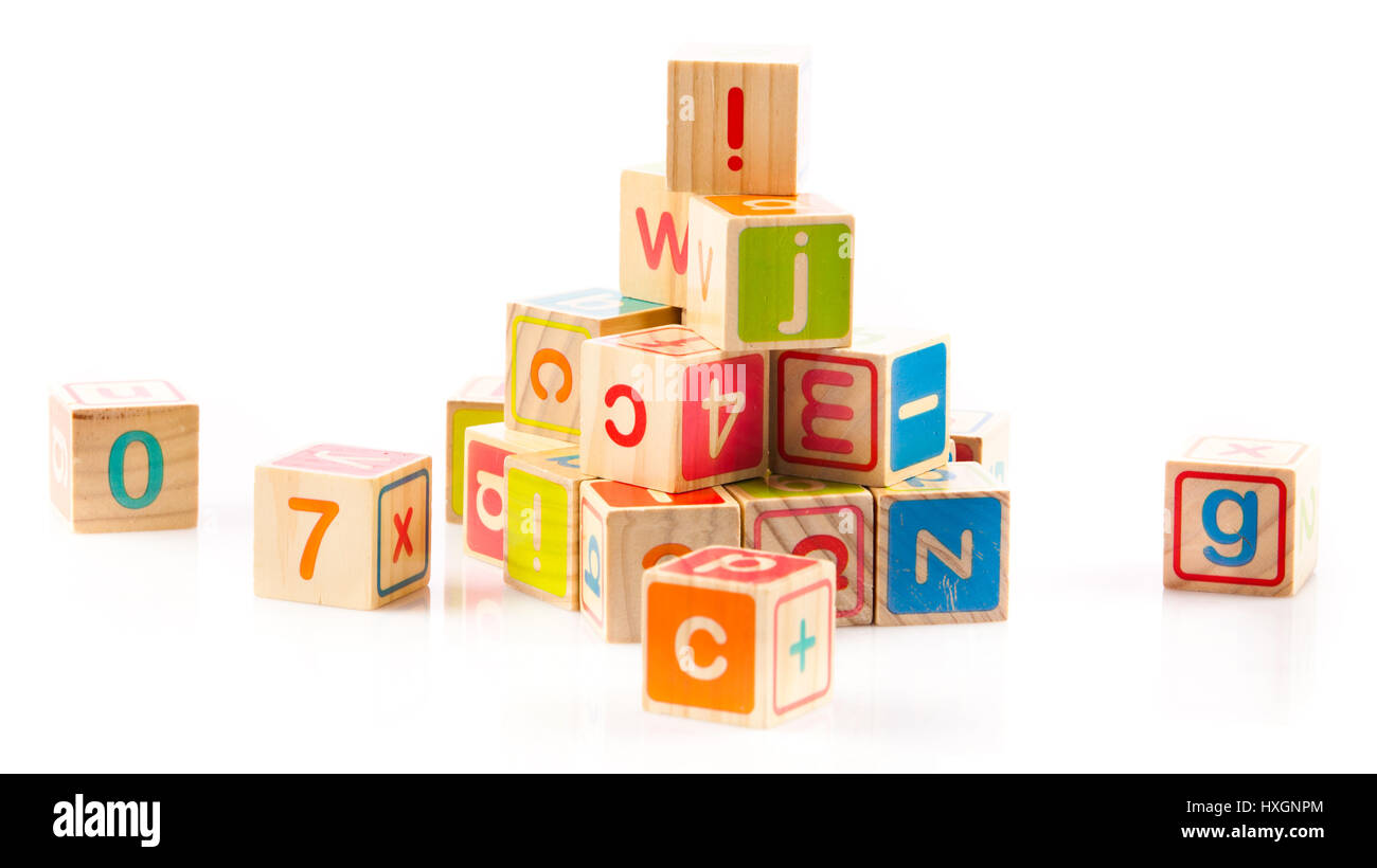 wooden toy cubes with letters. Wooden alphabet blocks Stock Photo - Alamy