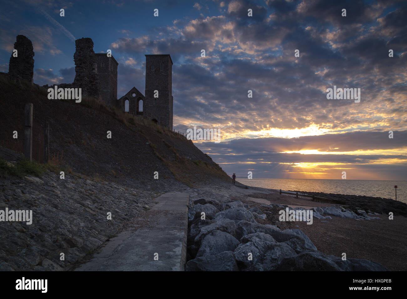 Reculver castle landscape sunset Kent England Stock Photo - Alamy