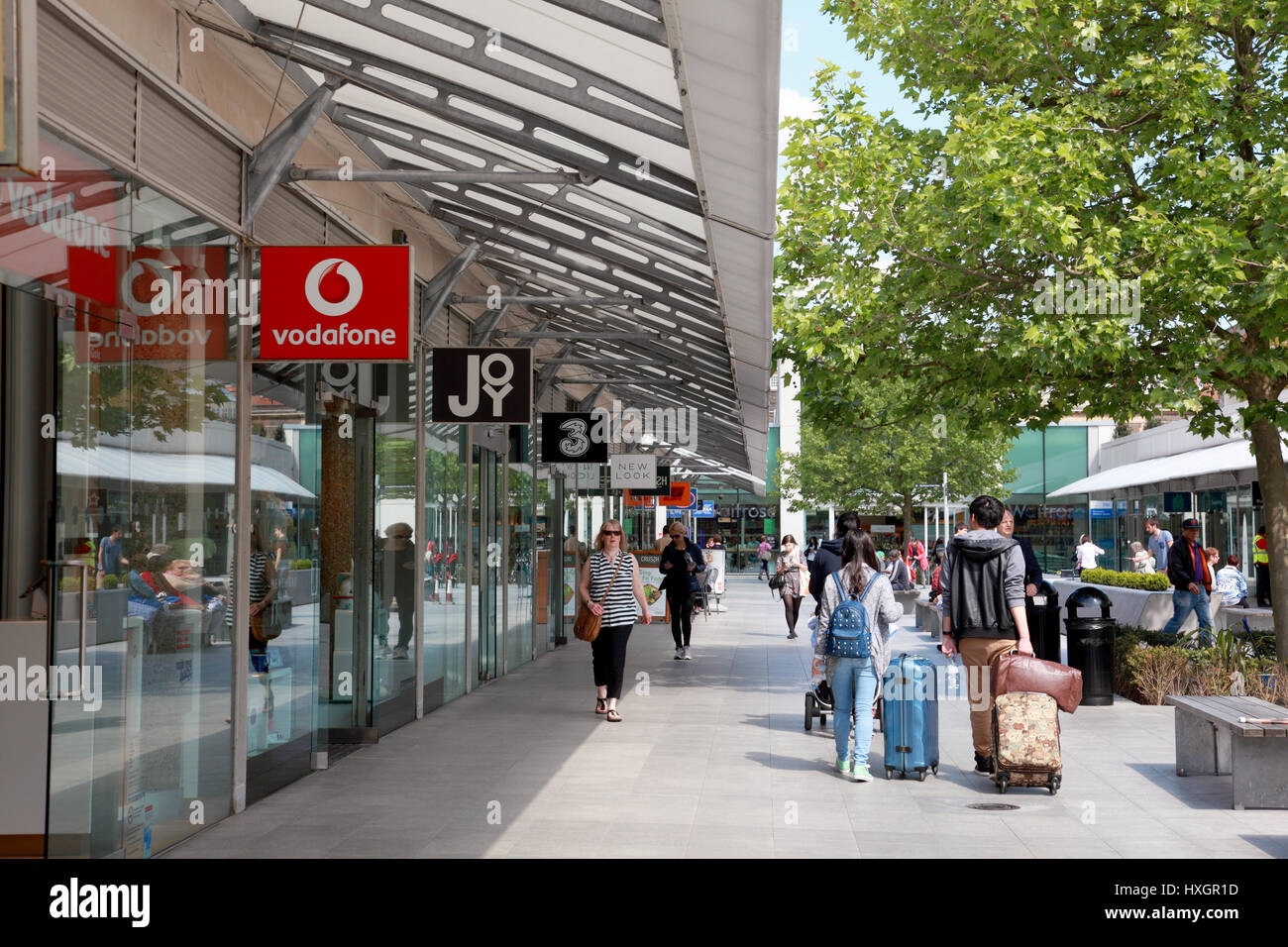 A row of shops in The Brunswick Centre, Bloomsbury, central London ...