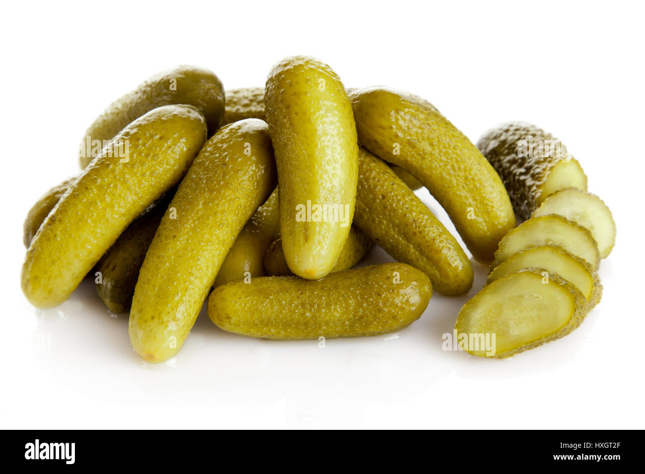 pickled cucumbers. Gherkins on a white background Stock Photo - Alamy