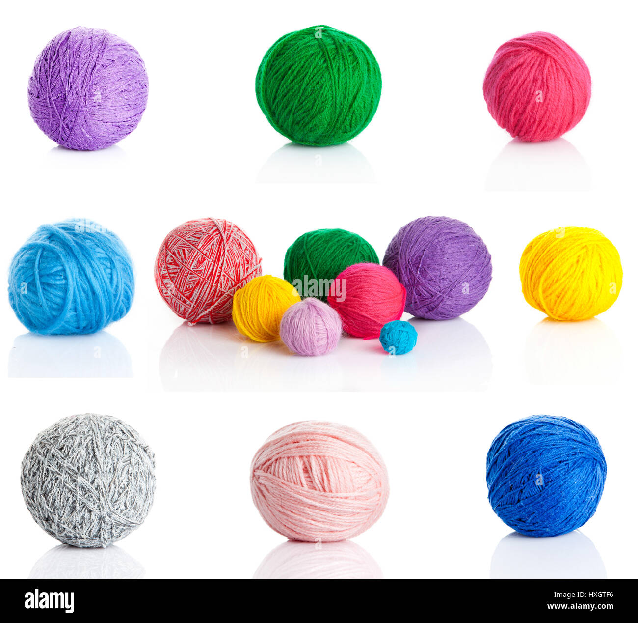 collection of wool knitting on white background Stock Photo - Alamy