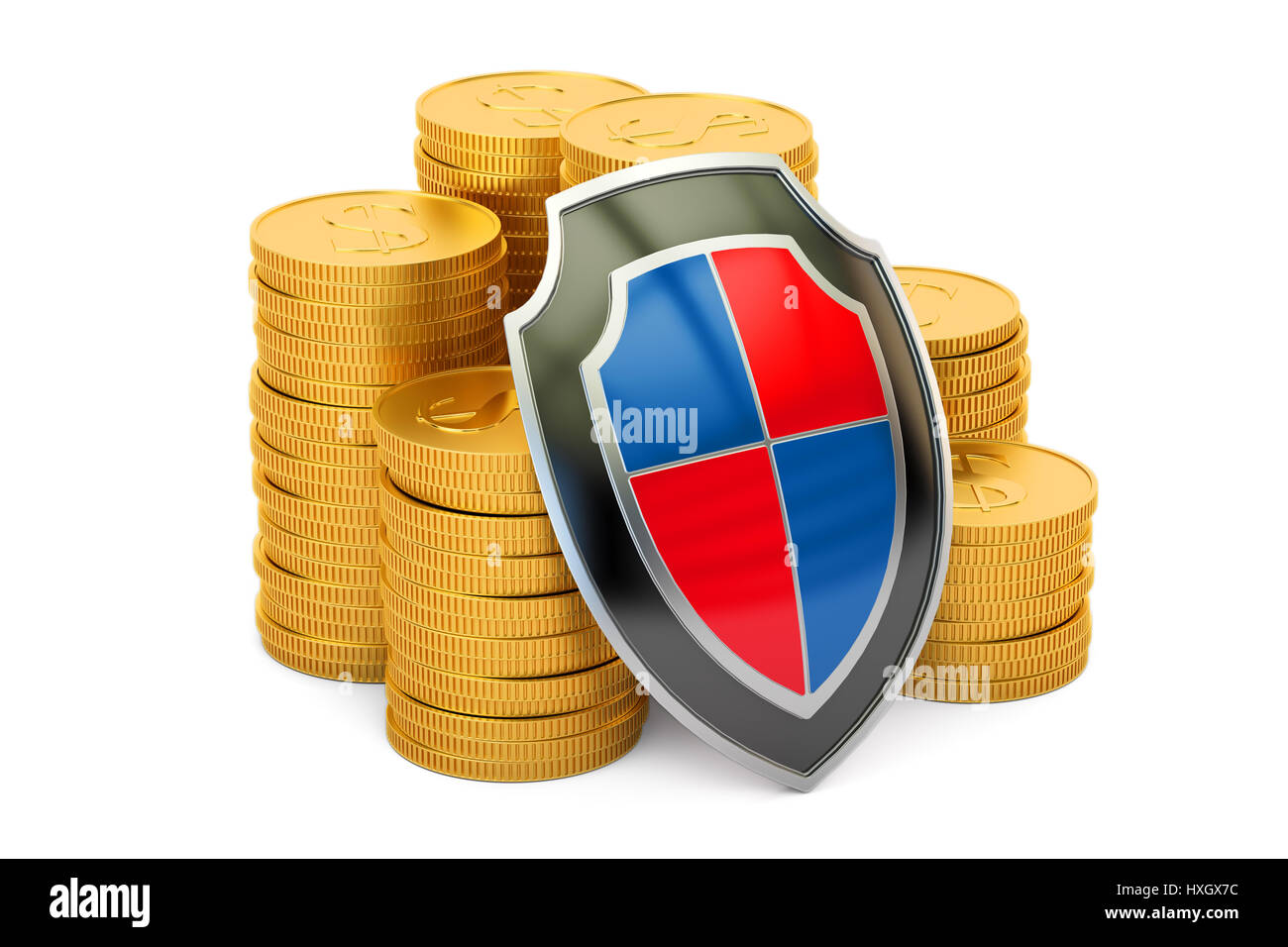 Coins shield financial insurance Cut Out Stock Images & Pictures - Alamy