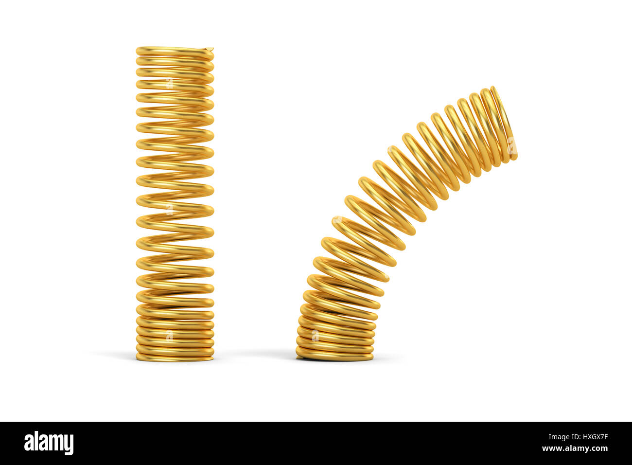 Golden helical coil springs, 3D rendering isolated on white background ...