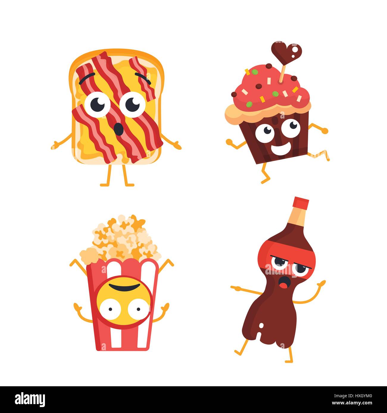 Fast Food Characters - vector set of mascot illustrations Stock Vector ...