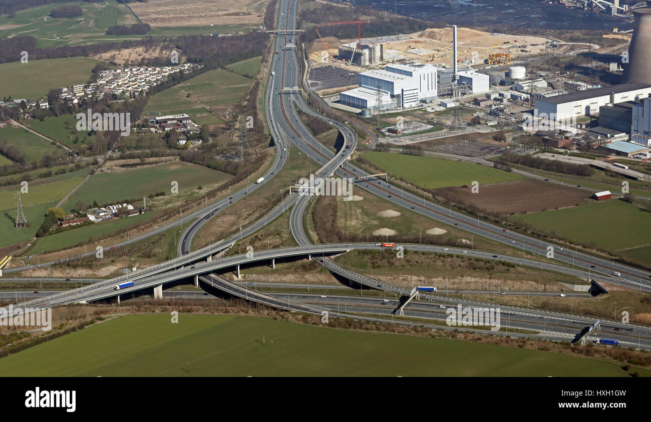aerial view of the A1 M62 junction at Ferrybridge, Yorkshire, UK Stock ...
