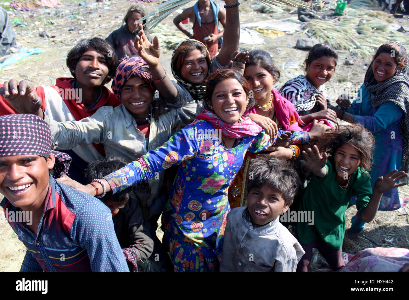 A group of non-local workers from Rajasthan busy in making brooms to ...