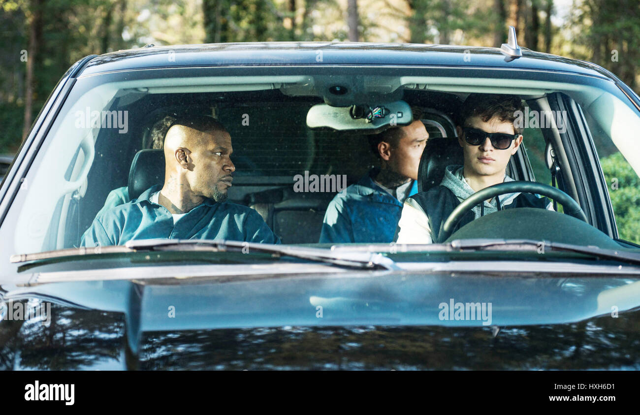 BABY DRIVER, from left: Jamie Foxx, Flea (back), Lanny Joon (back ...