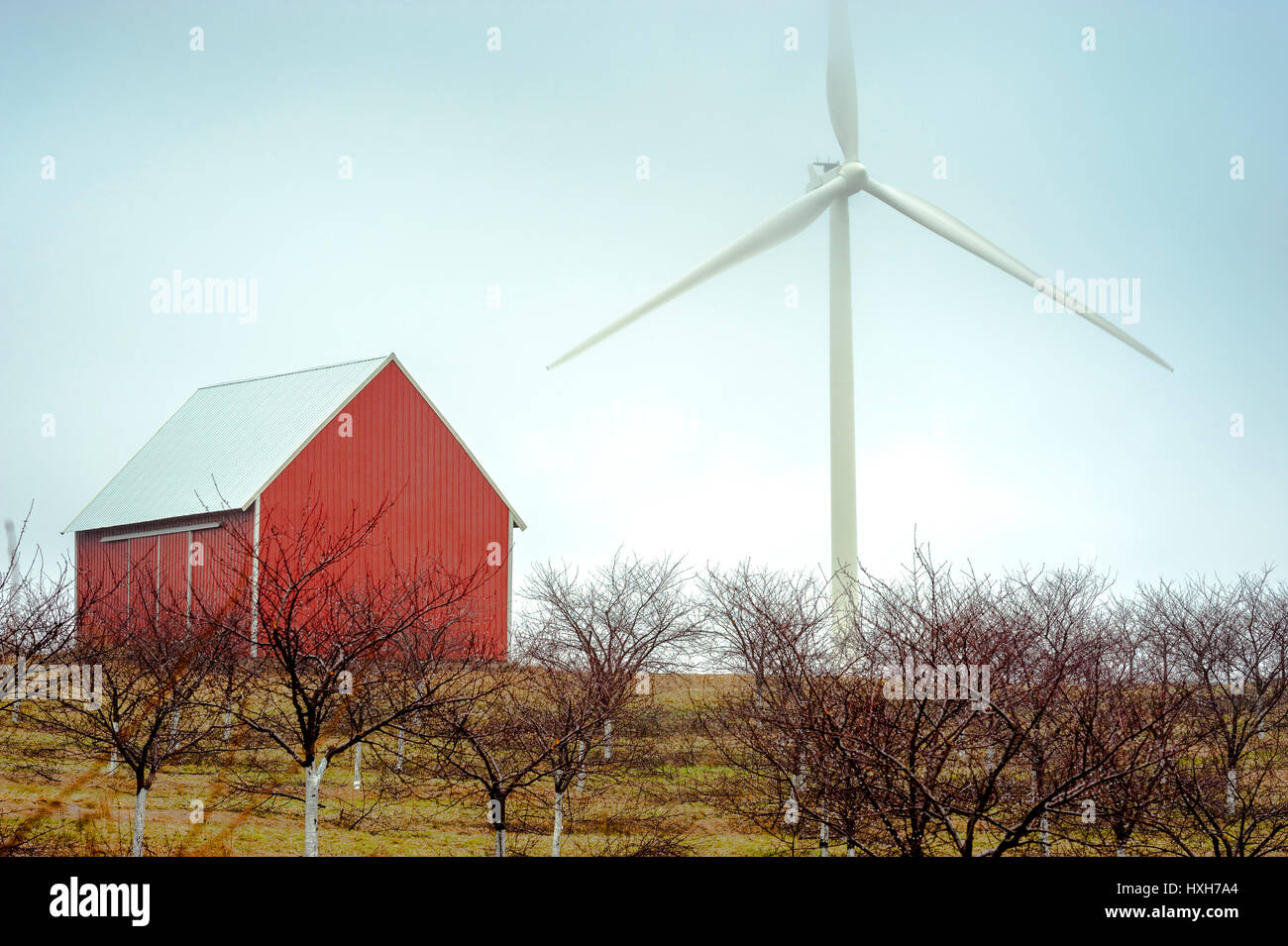 Red barn and wind turbines hi-res stock photography and images - Alamy