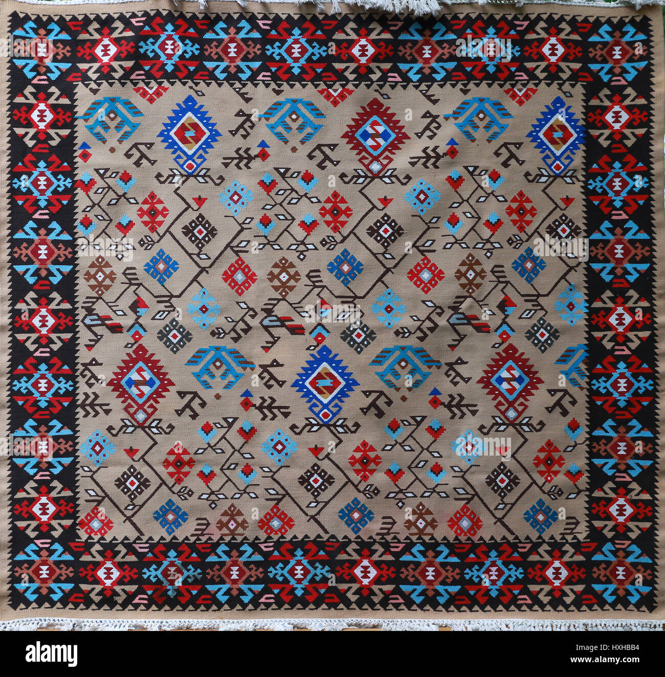 Hand-woven carpet with ethnic and folk pattern Stock Photo - Alamy