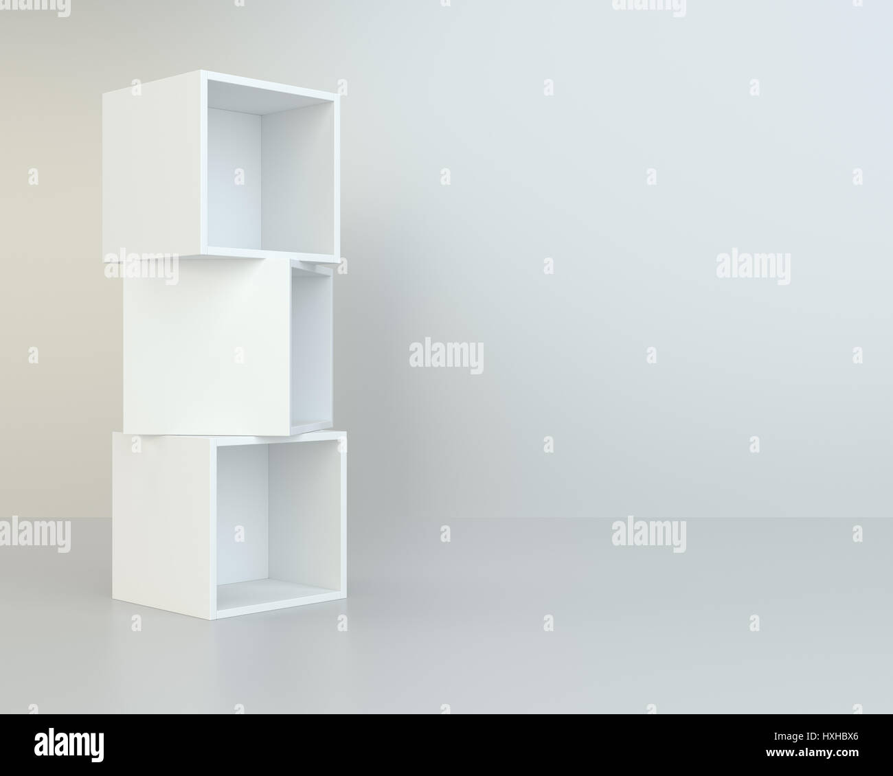 White box shelves. 3d rendering on background room Stock Photo - Alamy