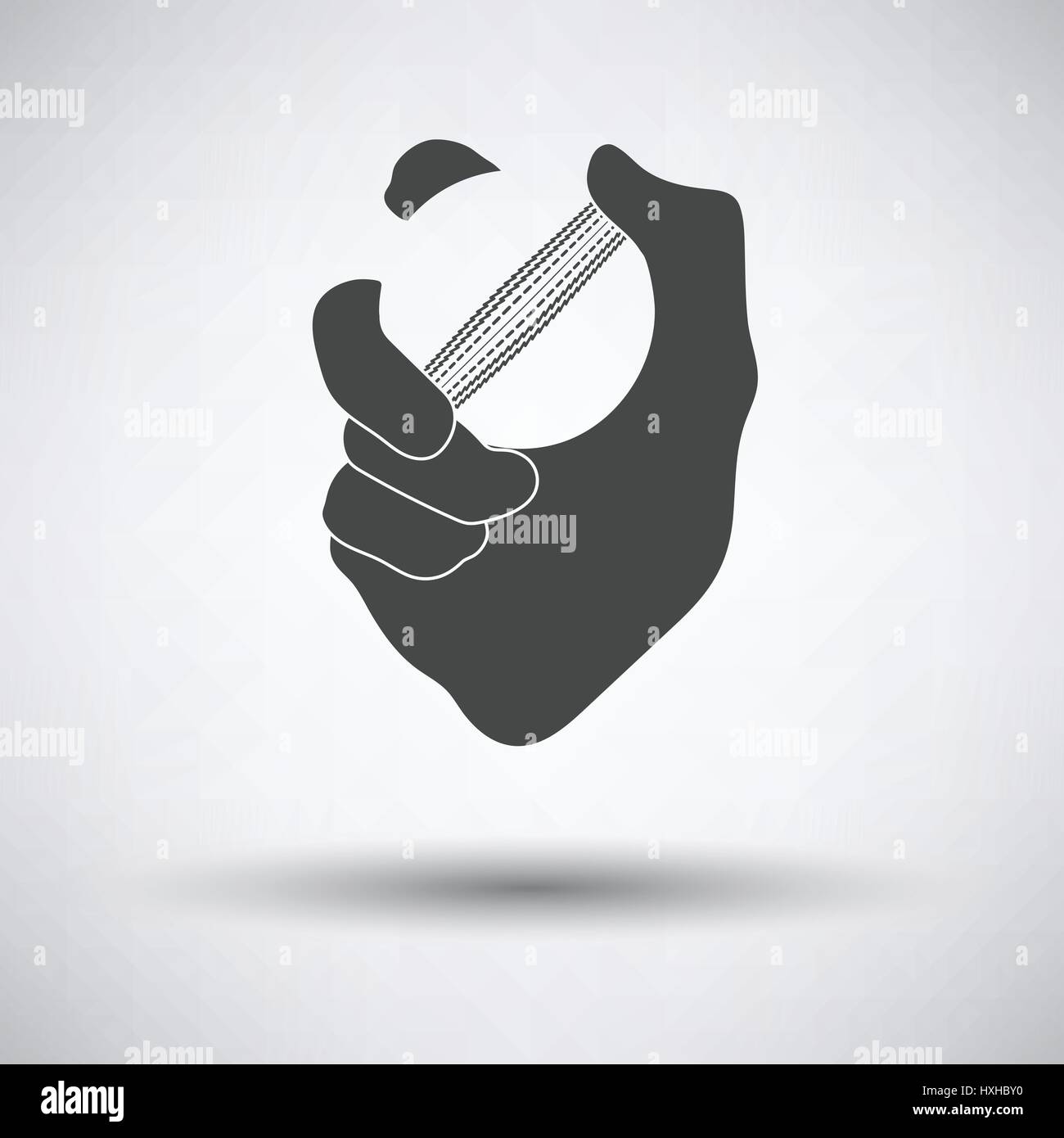 Hand holding cricket ball icon on gray background, round shadow. Vector ...