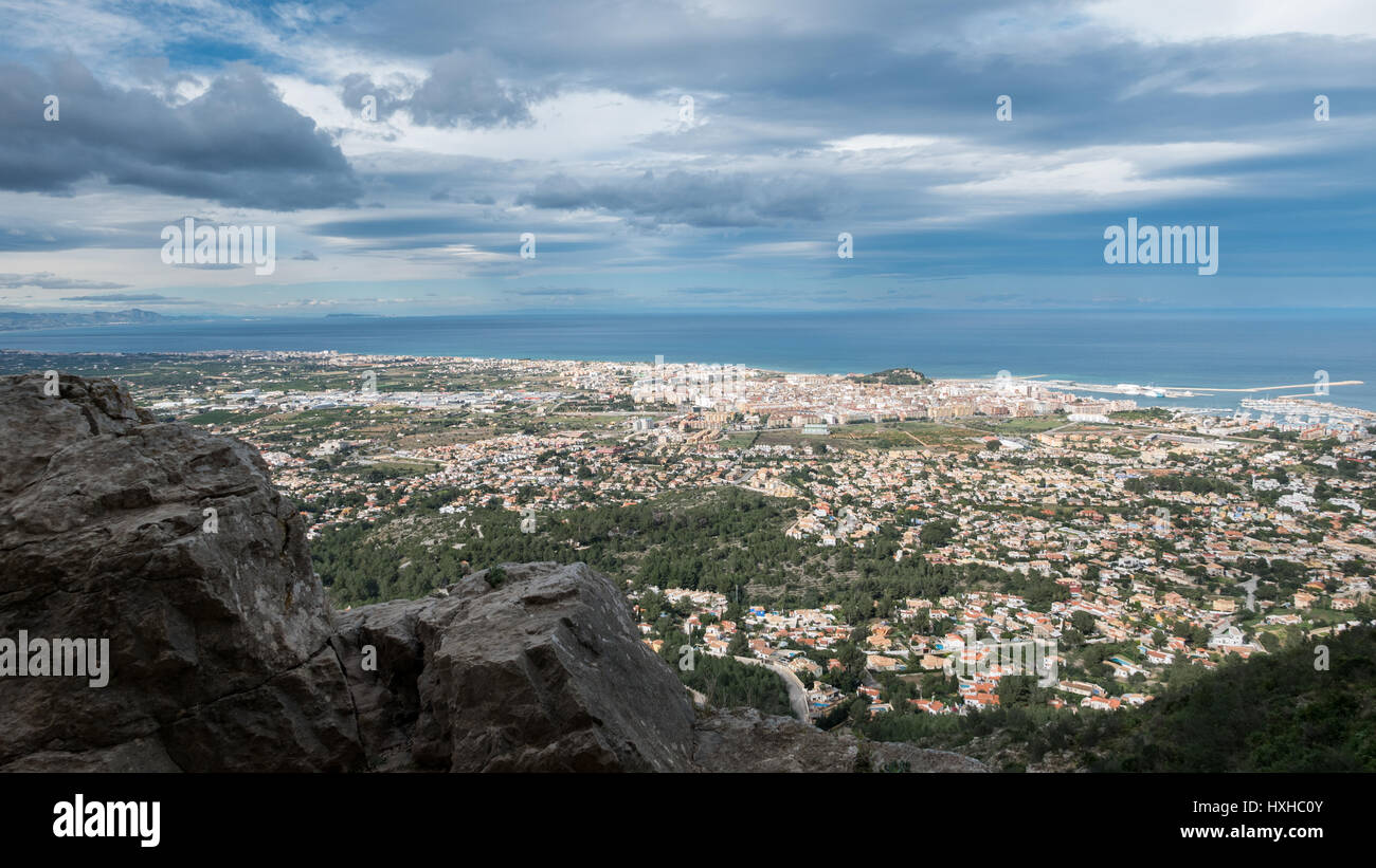 Wide view of Denia from Montgo mountain, Alicante, Mediterranean sea ...