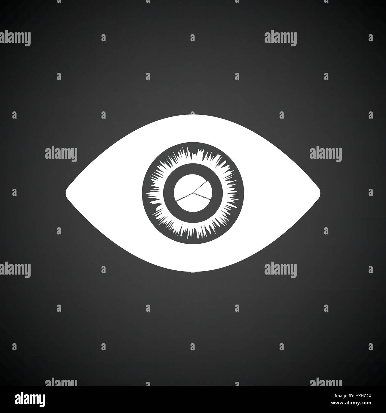 Eye with market chart inside pupil icon. Black background with white ...