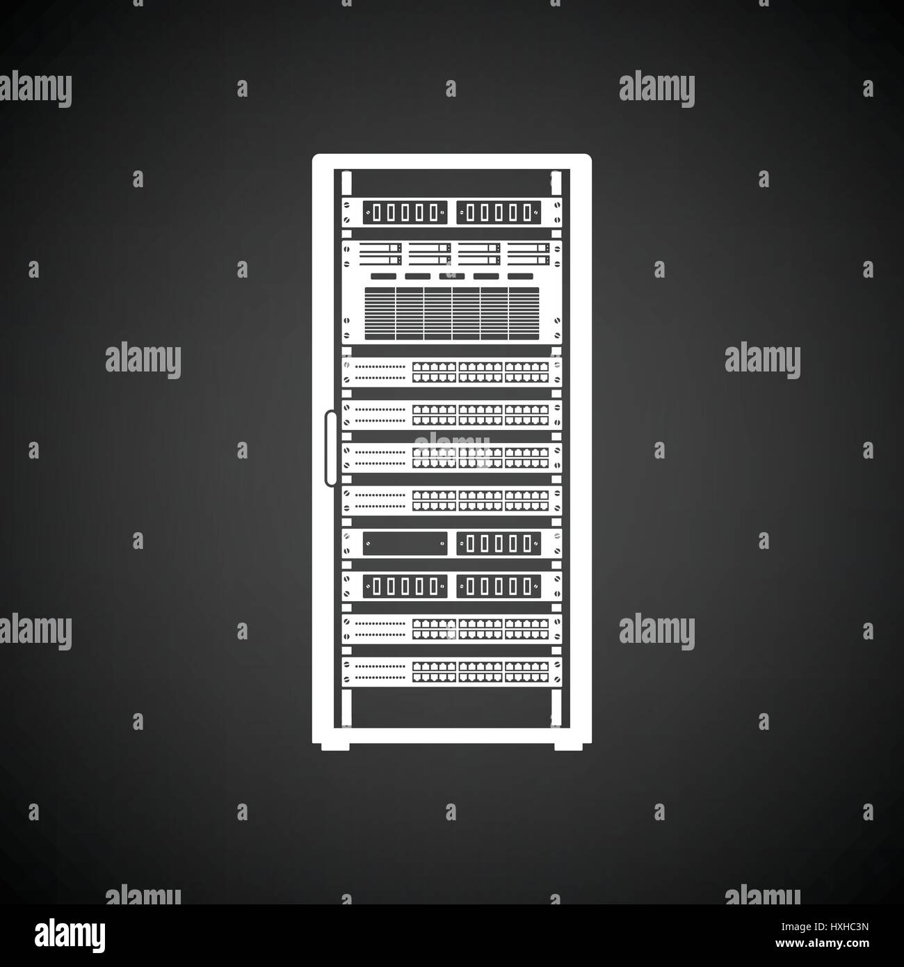 Server rack icon. Black background with white. Vector illustration ...
