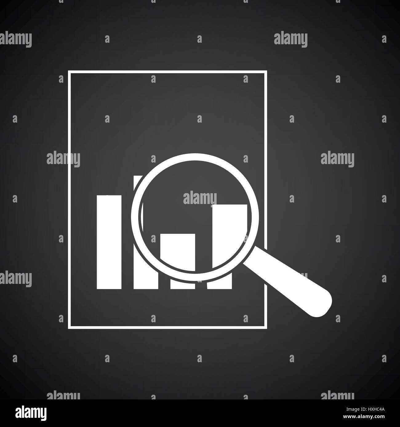Magnificent glass on paper with chart icon. Black background with white ...