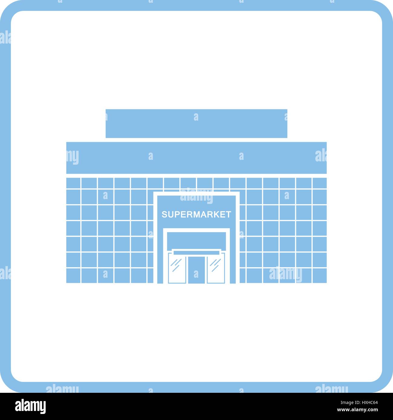 Supermarket building icon. Blue frame design. Vector illustration Stock ...