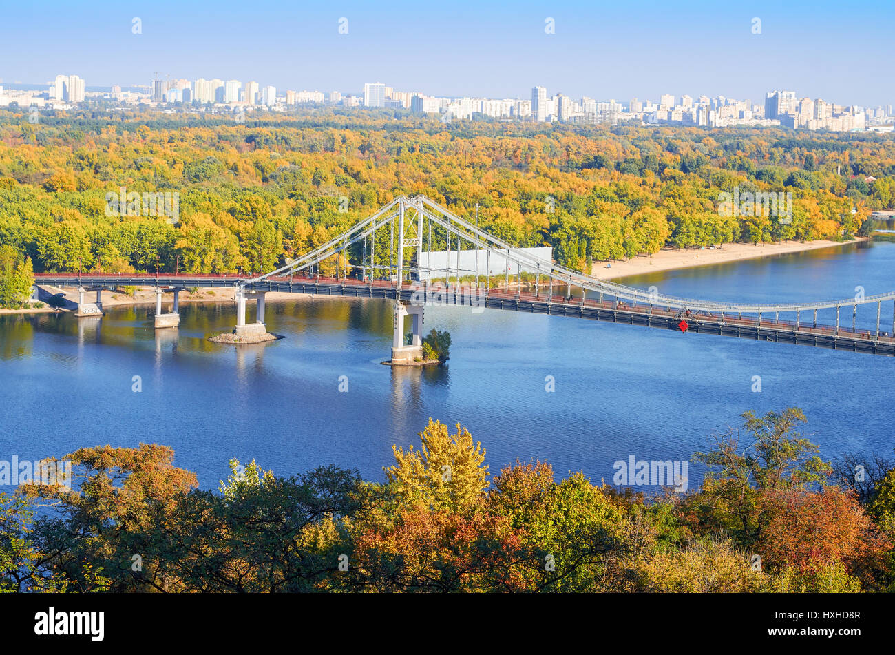Pedestrian bridge across the Dnieper River. Autumn. Kiev. Ukraine Stock ...