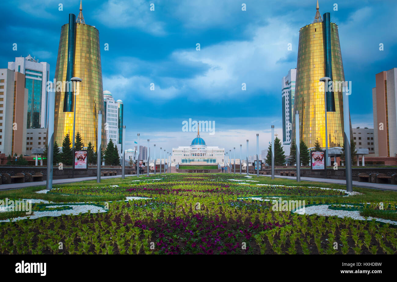 Presidential Palace in Astana, Republic Kazakhstan. Evening Akorda ...