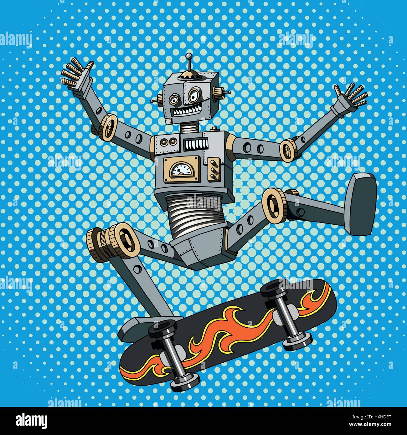 Pop Art illustration of a robot on a skateboard Stock Vector Image ...