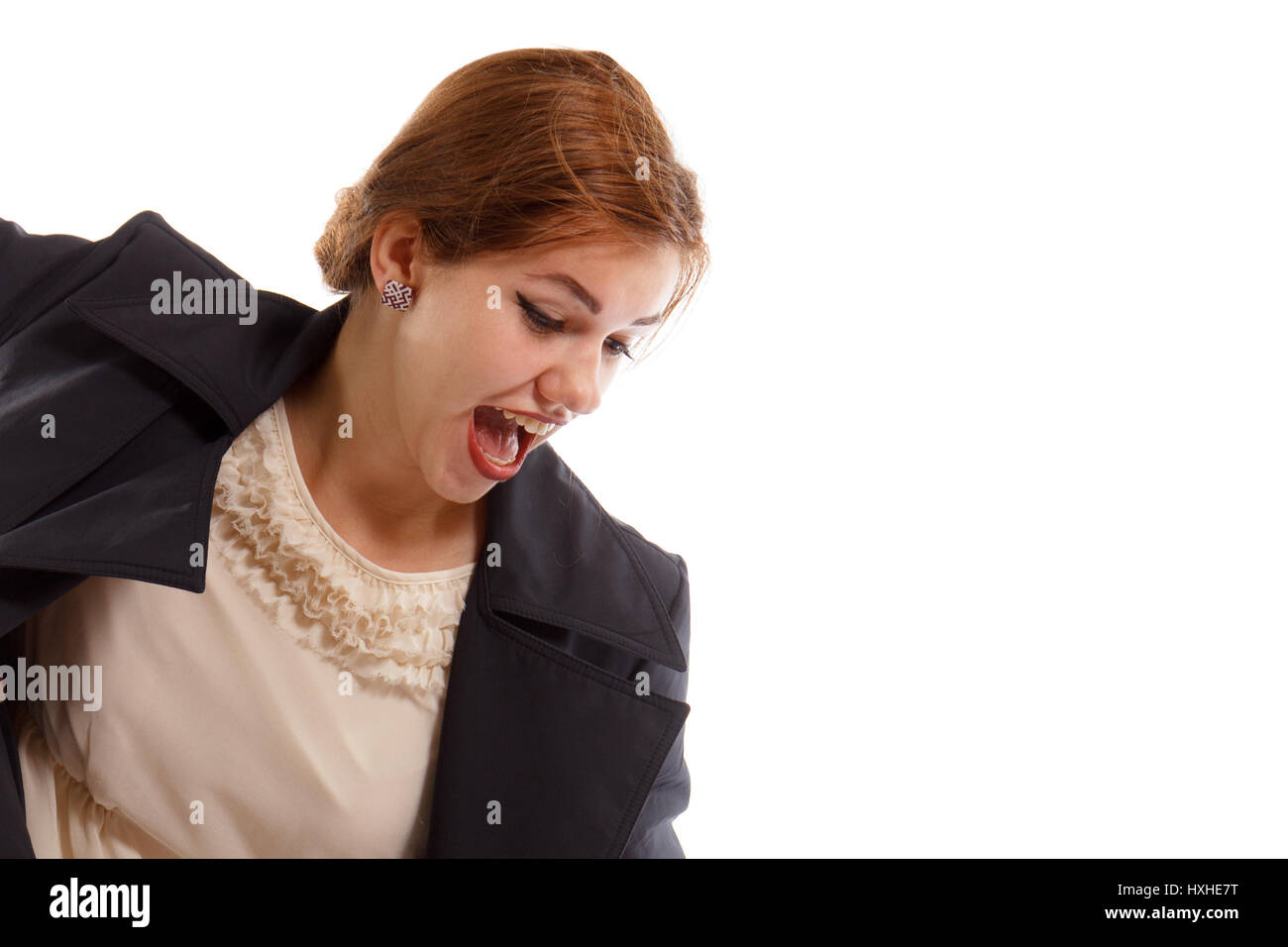 an elegant lady in a dress screaming ferociously Stock Photo - Alamy